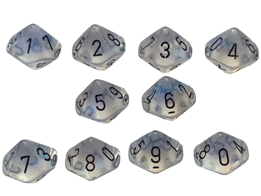 Chessex 10 x D10 Dice Set - Borealis Aquerple/black - snmstuff.co.uk