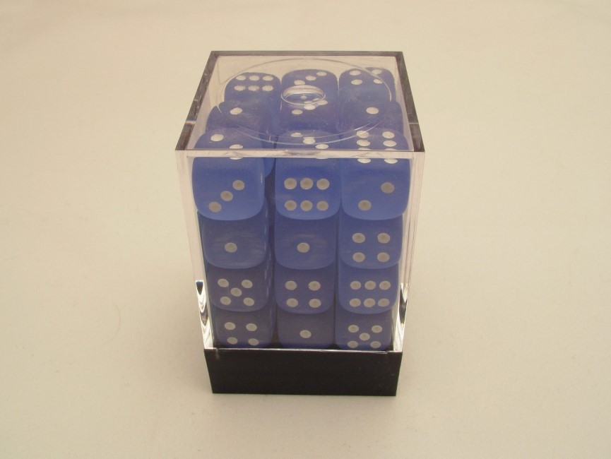 Chessex 12mm D6 Block - Frosted Blue/white - snmstuff.co.uk