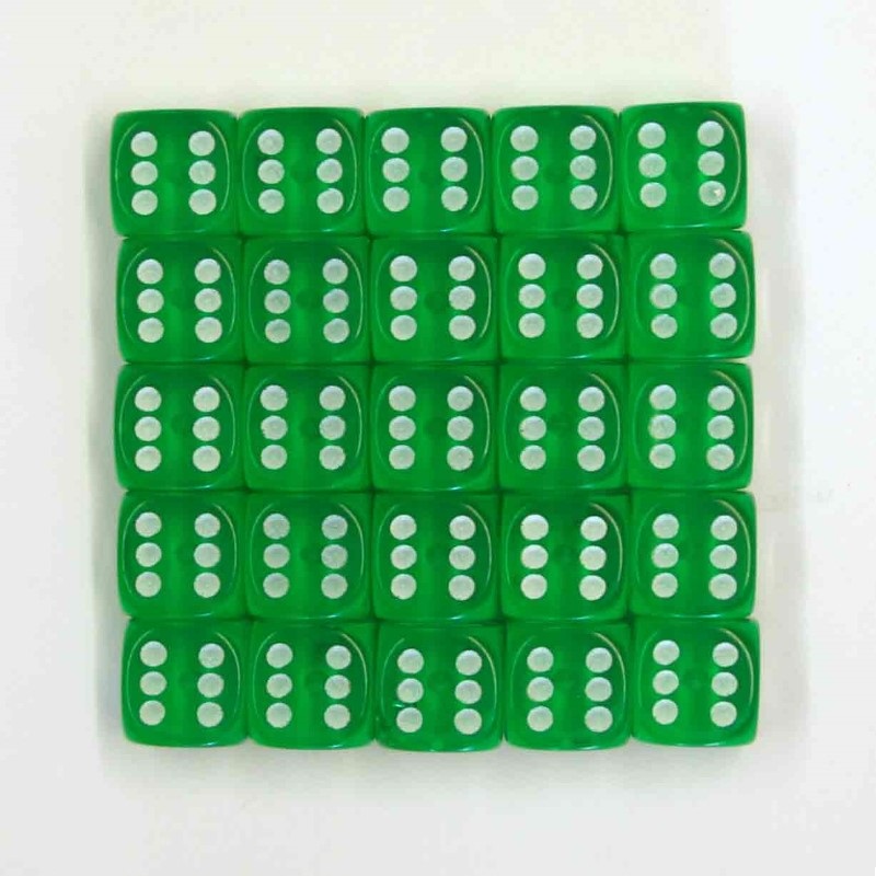 12mm Gem Spot Dice - Pack of 25 Green - snmstuff.co.uk