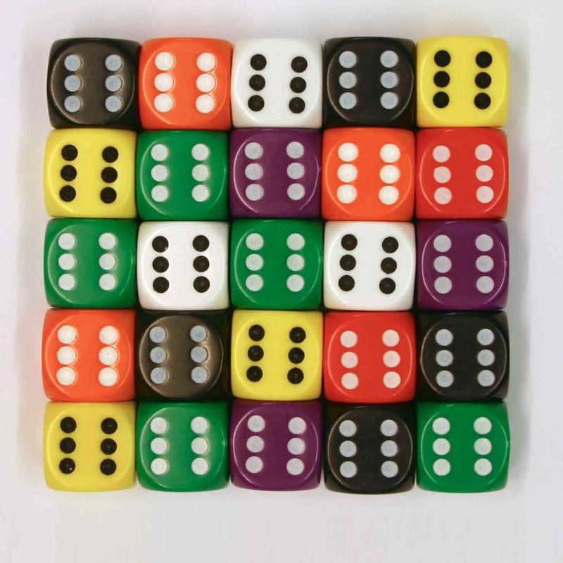 18mm Opaque Spot Dice - Pack of 25 Assorted Colours - snmstuff.co.uk